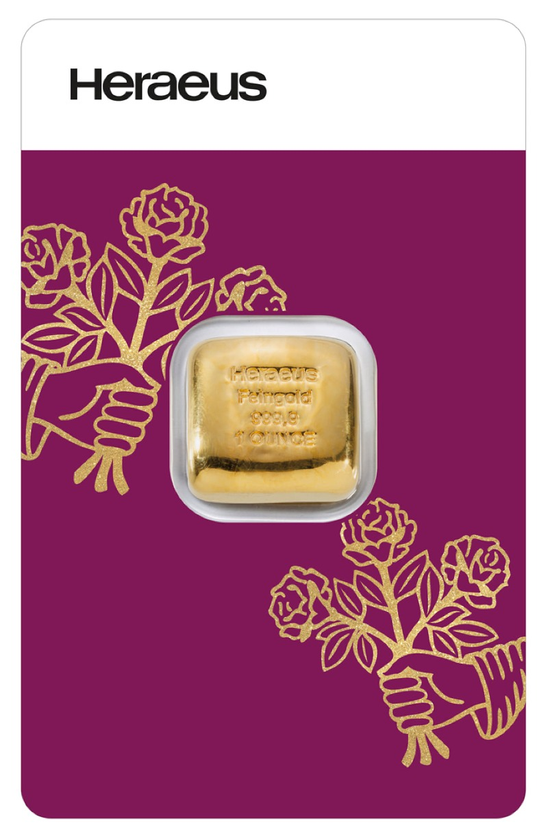 Buy 1 oz Heraeus Gold Cast Bar | .9999 Fine Gold | Indigo Precious Metals