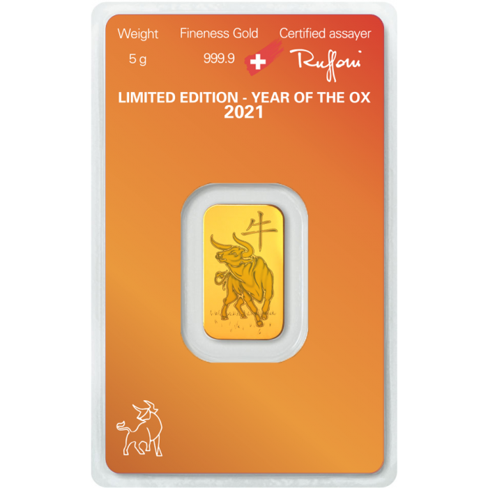 Buy 5 gram Argor-Heraeus Gold Lunar Ox Minted bar 999.9 | Indigo