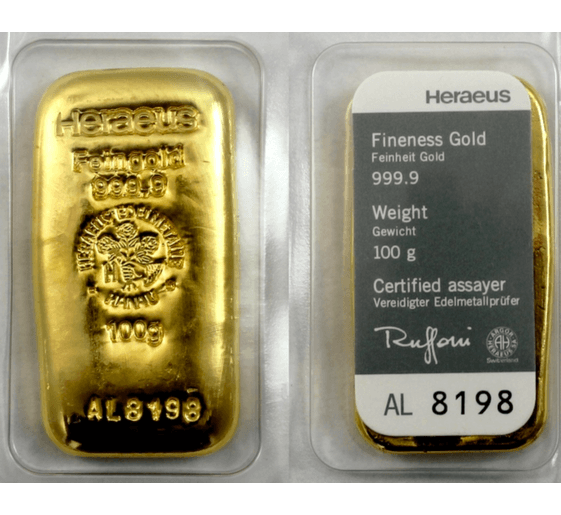 100 gram Argor-Heraeus Gold Cast Bar