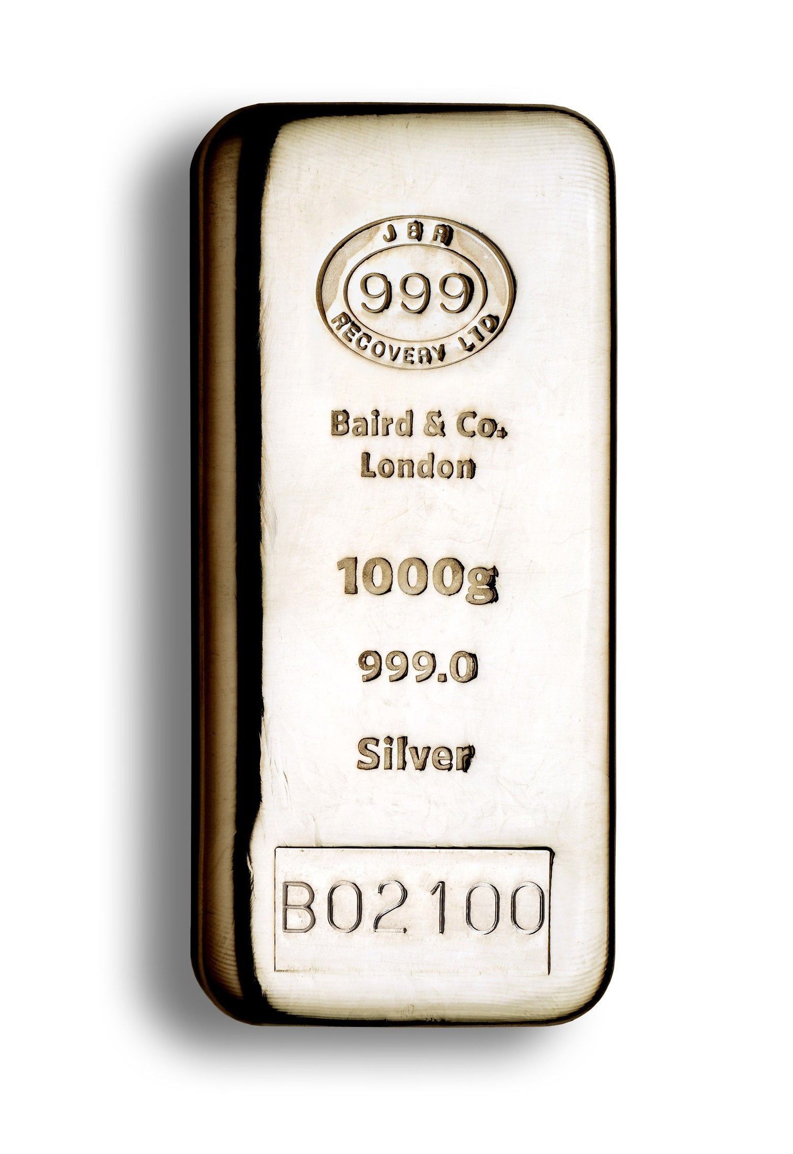 1 Kilo JBR branded Cast Silver Bar, 999% Ag : LBMA Good Delivery